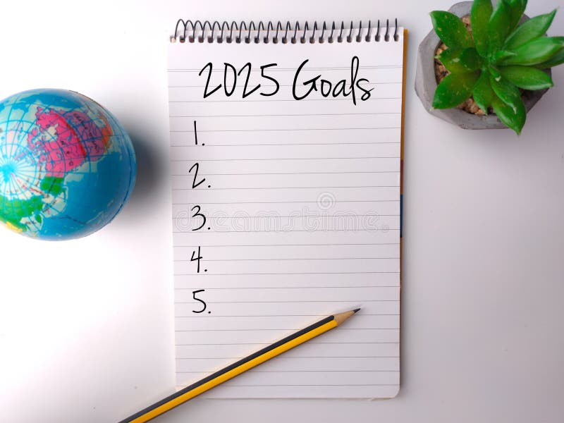 Notebook with Written Checklist 2025 Goals on a White Background ...