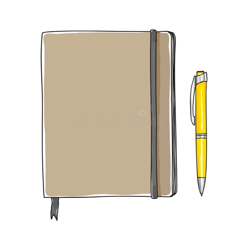Notebook and Yellow Pen Hand Drawn Vector Art Illustration Stock Vector ...