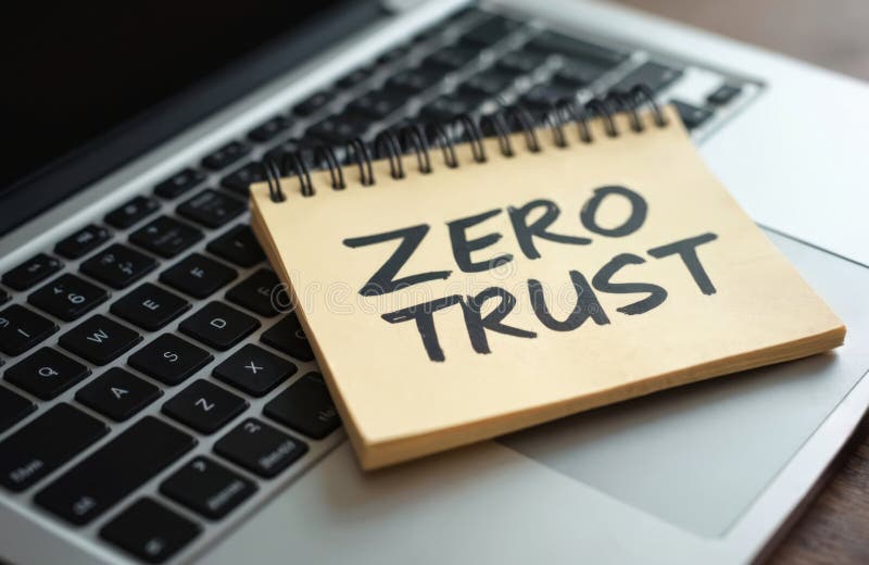 Notebook with Zero Trust Message on Laptop Keyboard. Concept of Modern ...
