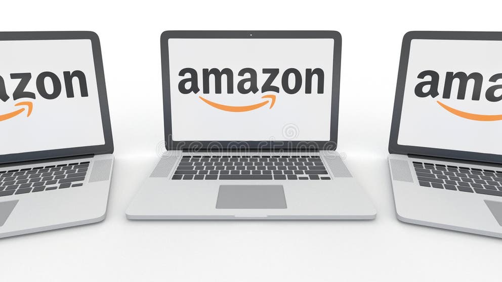 Notebooks with Amazon.com Logo on the Screen. Computer Technology ...