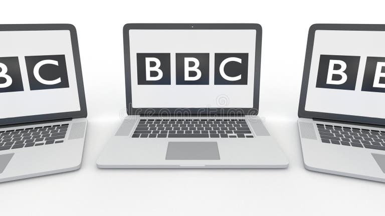 Notebooks with British Broadcasting Corporation BBC Logo on the Screen ...