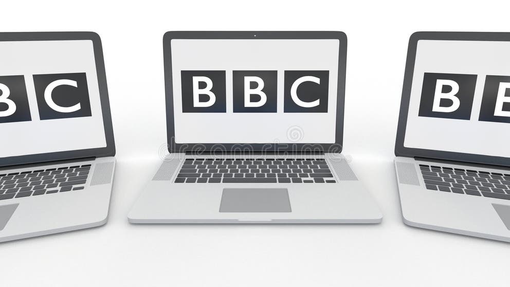 Notebooks with British Broadcasting Corporation BBC Logo on the Screen ...