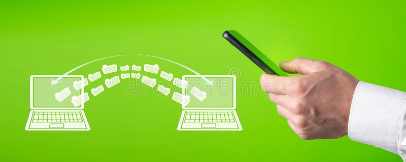 Notebooks File Transfer. Concept of Information Exchange Stock ...