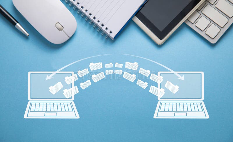 Notebooks File Transfer. Concept of Information Exchange Stock ...