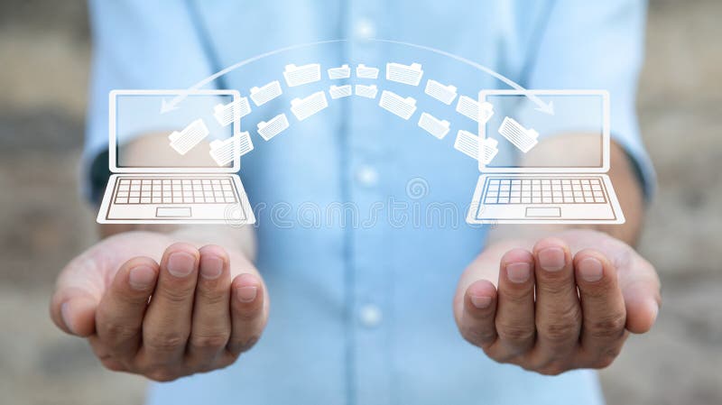 Notebooks File Transfer. Concept of Information Exchange Stock ...