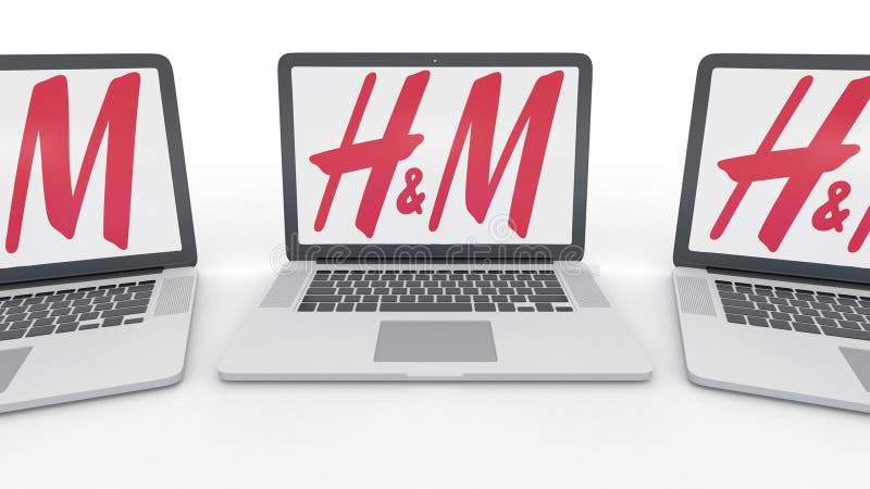 Notebooks with H&M Logo on the Screen. Computer Technology Conceptual ...