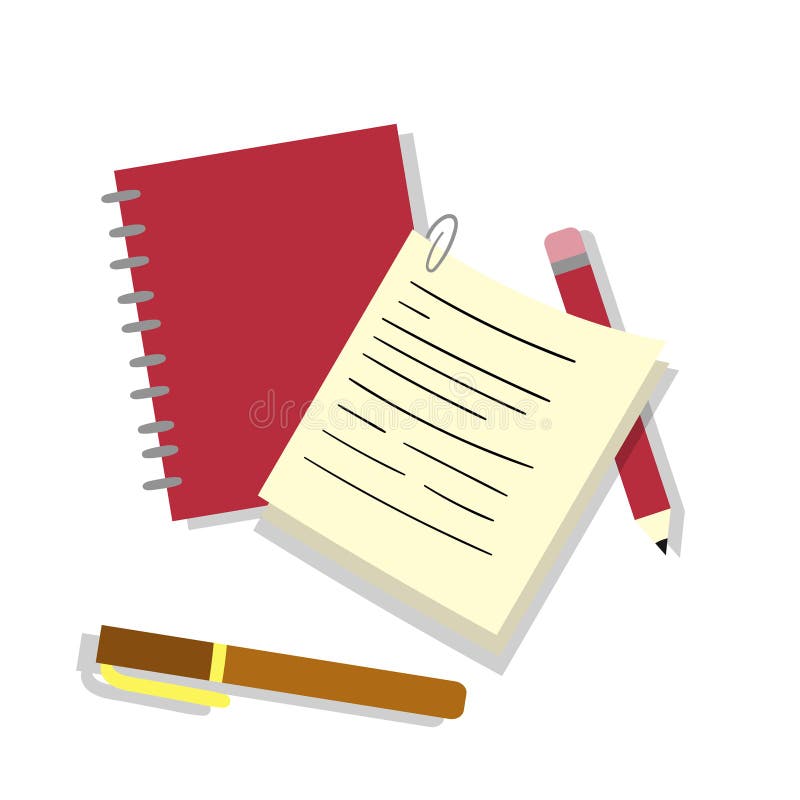 Notebooks, Note Papers, Pens on the Work Table Illustration, Cartoon ...