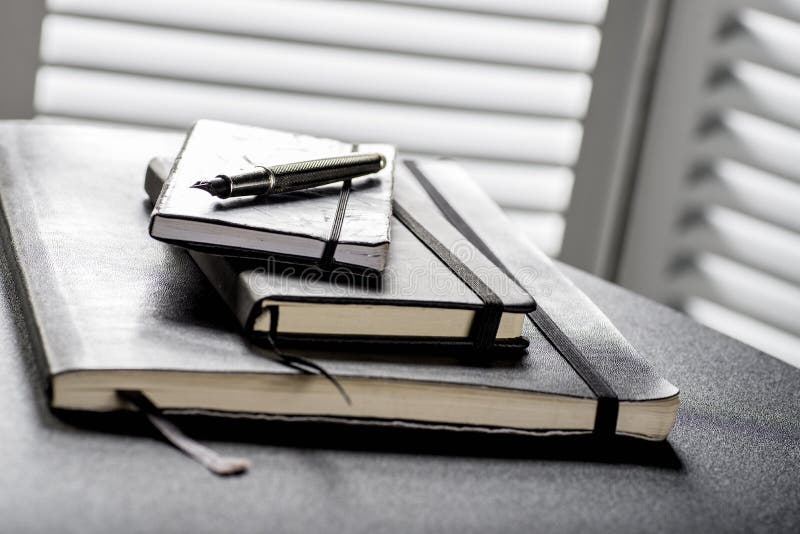 Notebooks and pen stock image. Image of writer, desk - 76408021