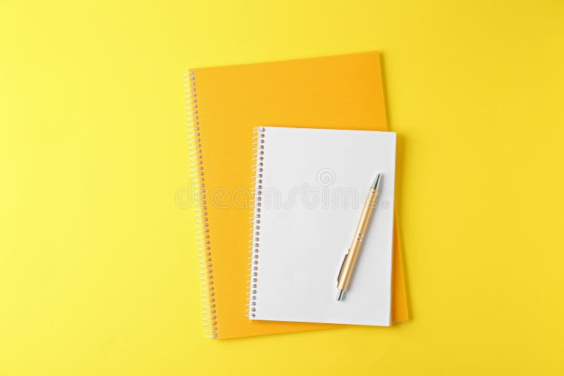 Set of Yellow Notebooks on Background Stock Image - Image of college ...