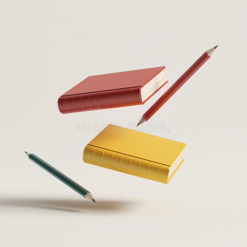 Notebooks and Pencils Floating in the Air Stock Image - Image of ...