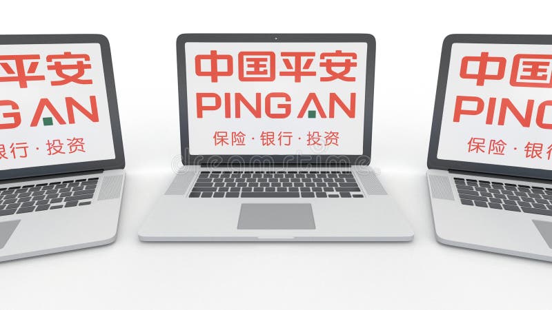 Notebooks with Ping an Logo on the Screen. Computer Technology ...