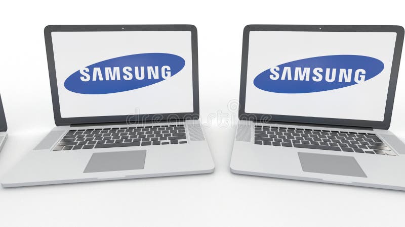 Notebooks with Samsung Logo on the Screen. Computer Technology ...