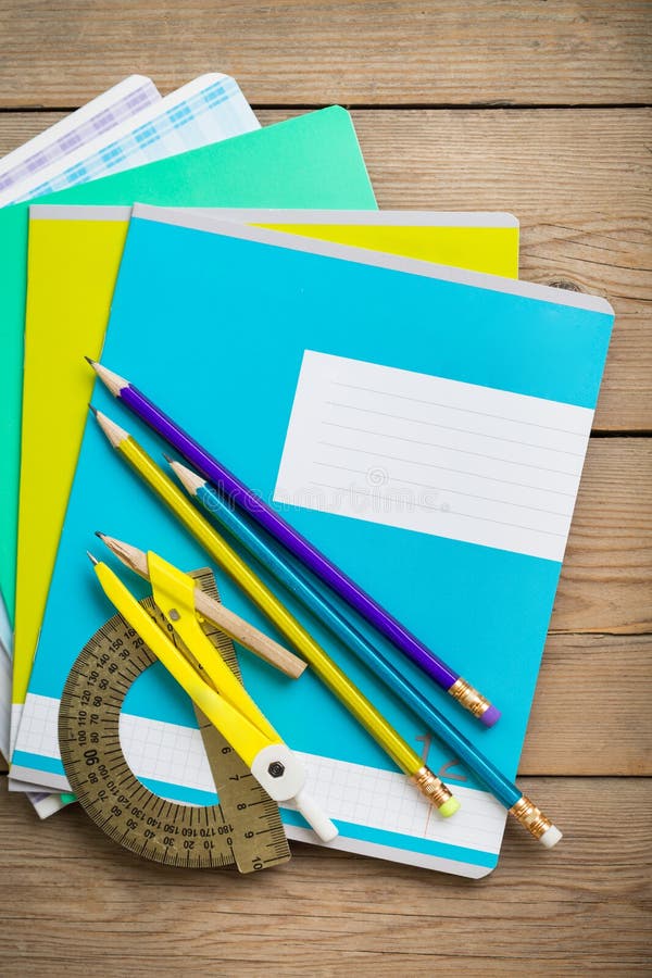 Notebooks for Schoolon the Wooden Table Stock Image - Image of ...
