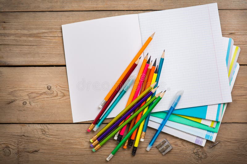 Notebooks for Schoolon the Wooden Table Stock Photo - Image of view ...