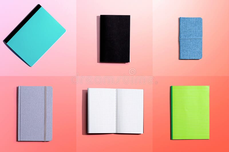 Notebooks on a Tiled Desk from Above Stock Image - Image of flatlay ...