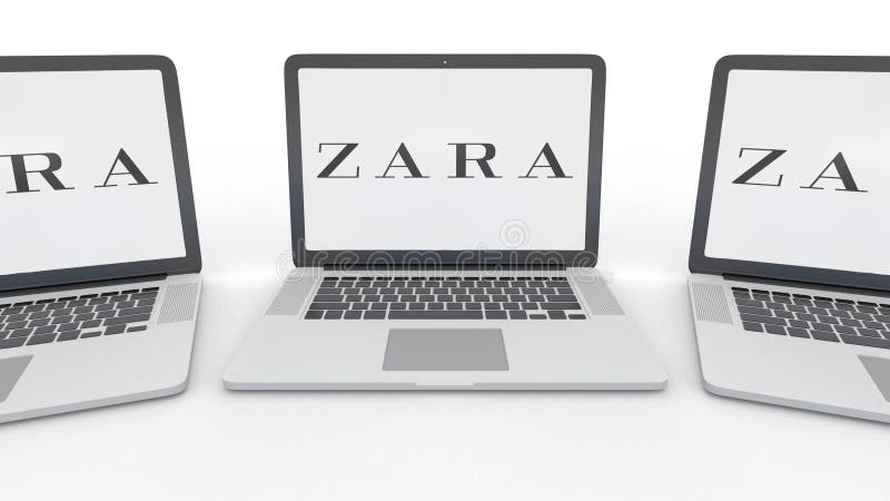 Notebooks with Zara Logo on the Screen. Computer Technology Conceptual ...