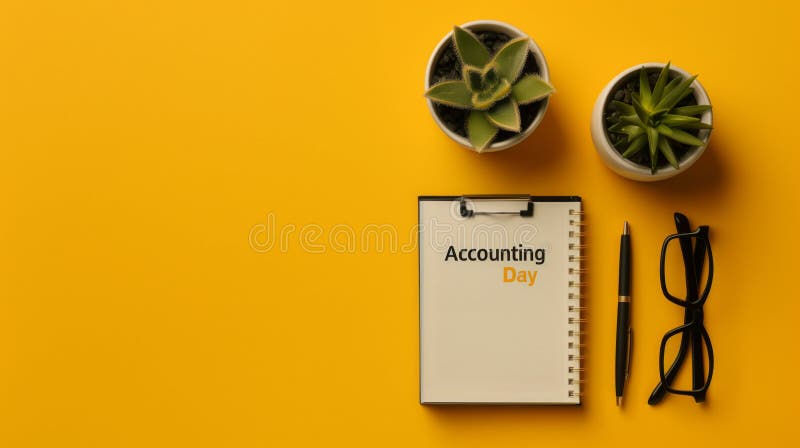 A Notepad with Accounting Day Written on it Sits on a Yellow Desk with ...