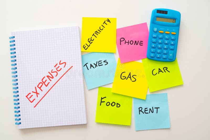 Notepad, and Alongside Adhesive Sheets with a List of Expenses. Stock ...