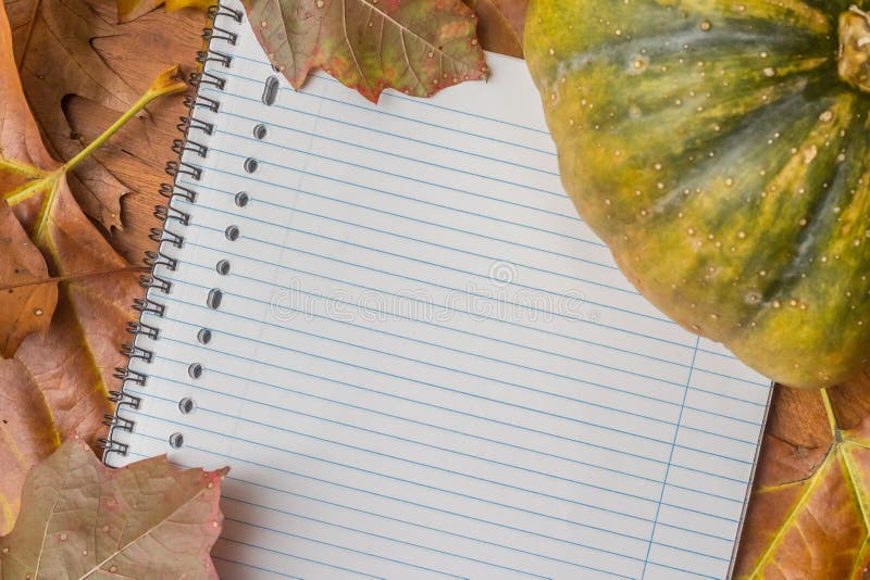 Notepad with Autumn Leaves and Pumpkin Stock Image - Image of paper ...
