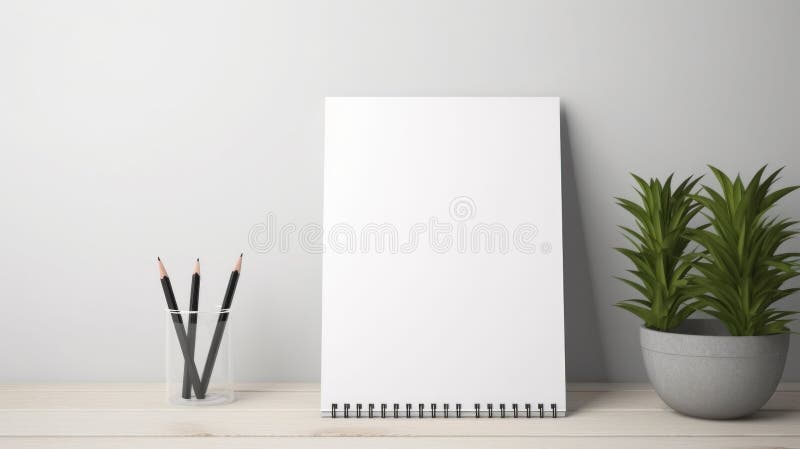 Notepad with Blank Front, Realistic on a Mockup Template in a Desk in a ...