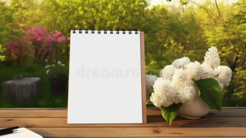 Notepad with Blank Front, Realistic on a Mockup Template in a Wooden ...