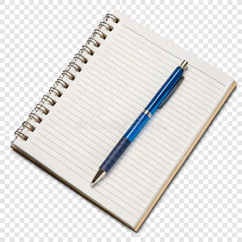 Notepad with Blue Pen on Transparent Background Stock Illustration ...