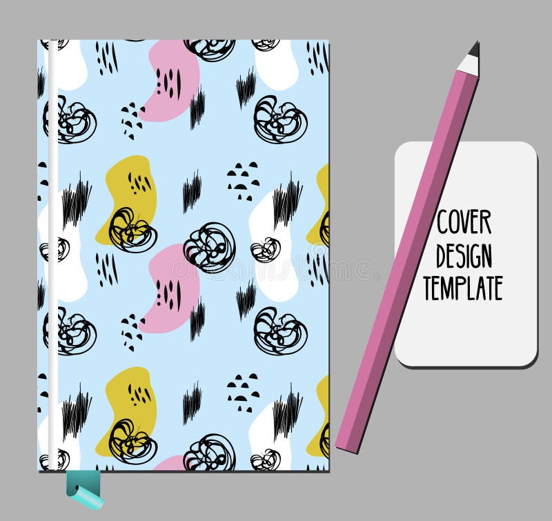 Notepad, Book Cover Design Template with Abstract Hand Drawn 80s 90s ...