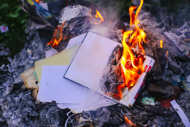 Notepad Burning on Green Summer Grass Outdoors. Stock Photo - Image of ...