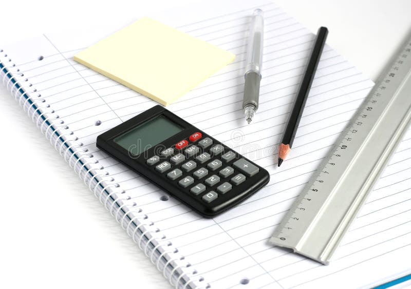 Financial Planning Notepad with Calculator and Pen Stock Image - Image ...
