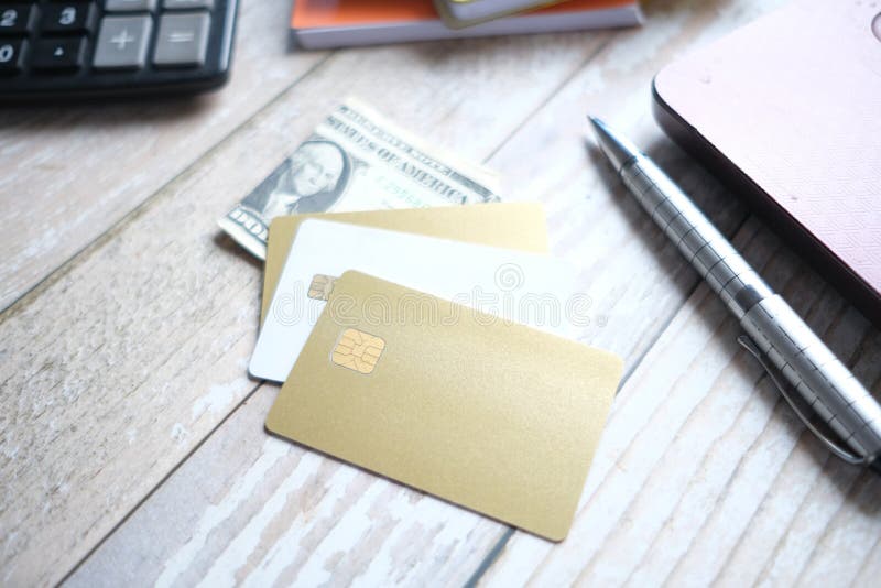 Notepad , Cash and Credit Card on Table Stock Image - Image of commerce ...