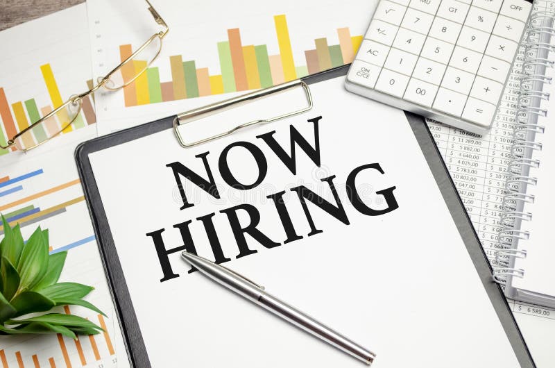 Notepad ,chart and Calculator. Top View Text Now Hiring Stock Image ...