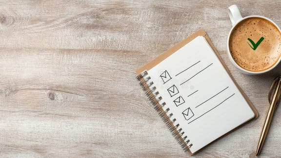 Notepad with Checkboxes Shows One Green Checkmark, Alongside a Coffee ...