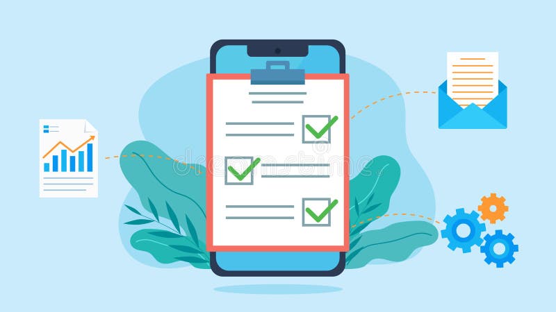 Notepad with Checklist on Phone Screen. Each Answer Has Icons of Email ...
