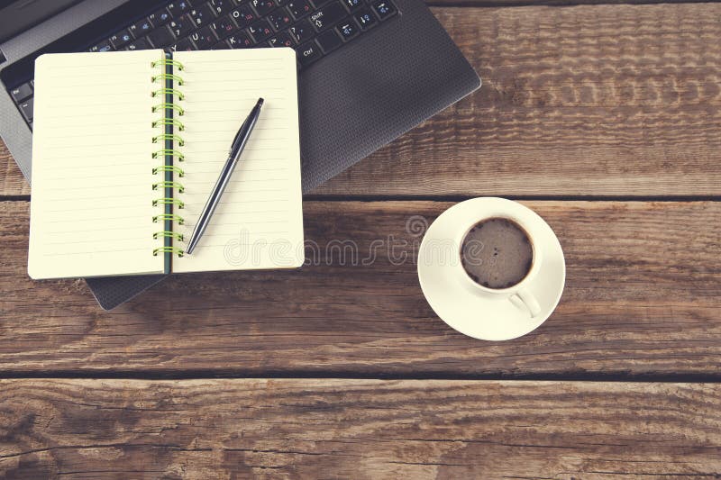 Notepad and Coffee on Computer Stock Image - Image of desktop, view ...