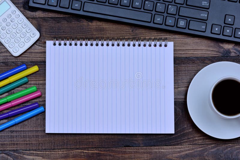 Notepad with Pen Coffee and Crumpled Paper on Desk Stock Photo - Image ...