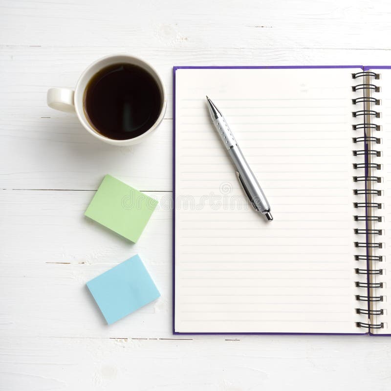 Notepad and coffee cup stock photo. Image of overhead - 60433750