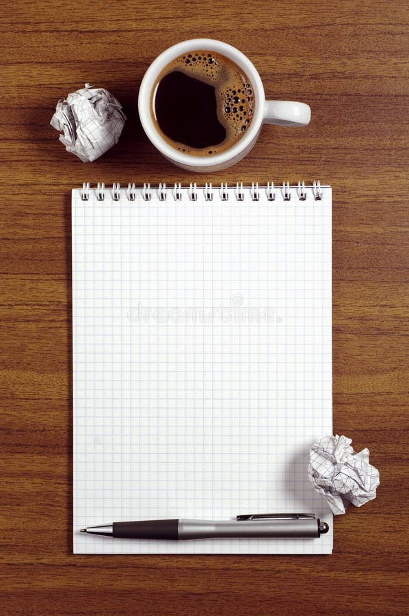 Notepad and Brown Cup of Coffee Stock Photo - Image of education ...
