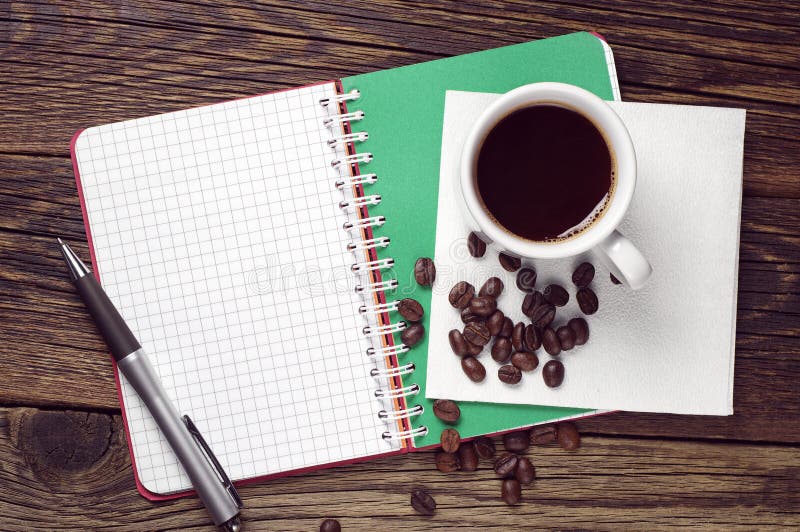 Notepad and Coffee on Table Stock Photo - Image of espresso, desk: 53229328