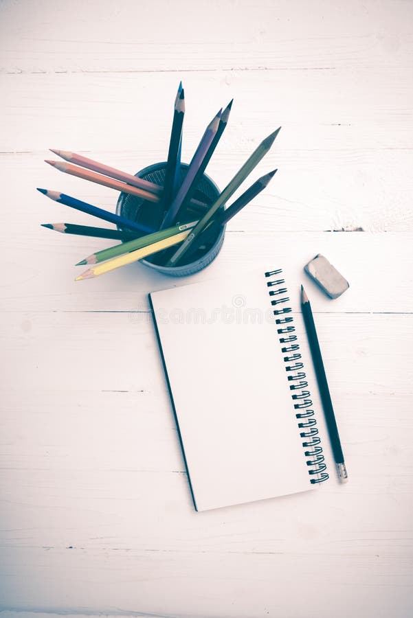 Notepad with Color Pencil Vintage Style Stock Image - Image of paper ...