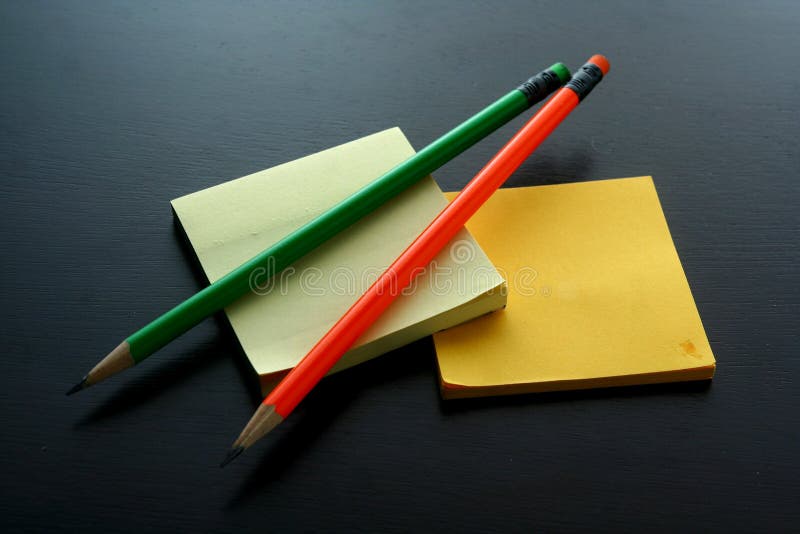 Notepad and Colored Pencils Stock Photo - Image of table, school: 56978396