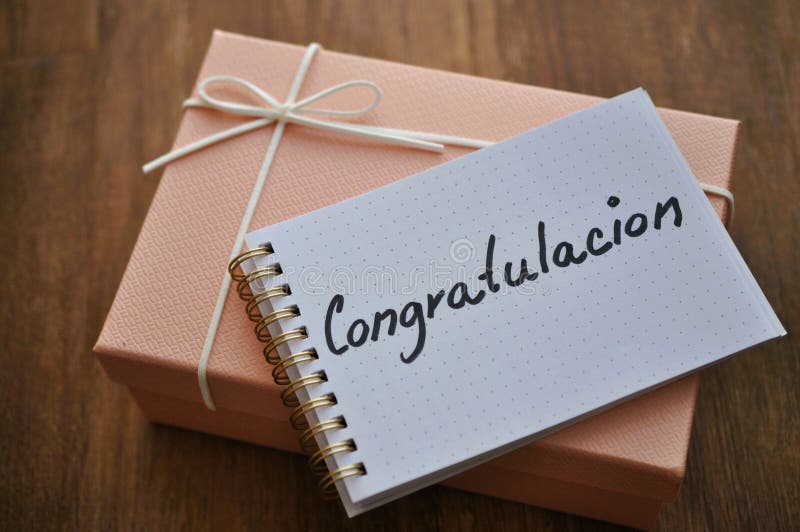 Notepad with Congratulation Write on a Gift Box Stock Illustration ...