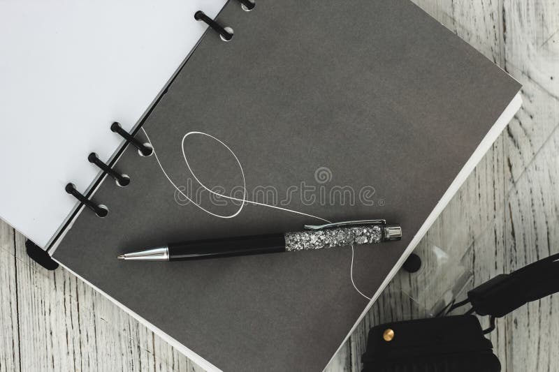 Notepad Diary with Pen on the Desktop Stock Image - Image of diary ...