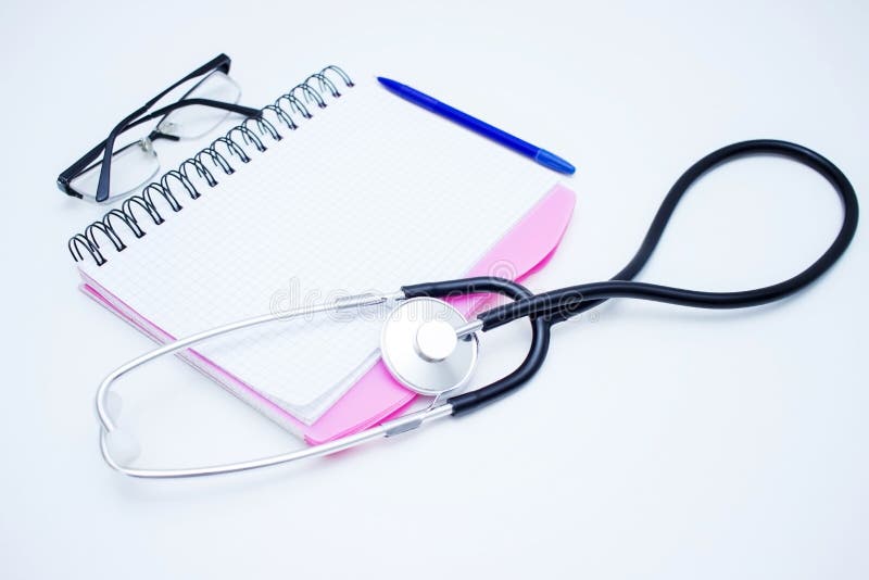 Notepad of Doctor on White Background. Texture and Background. Stock ...