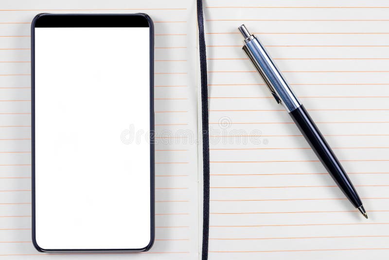 Notepad, Elegant Pen and Bezel less Smartphone with Blank Screen Stock ...