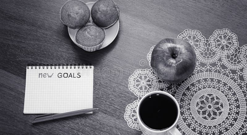 Notepad for Entries on the Table. Handle and Paper on a Wooden S Stock ...