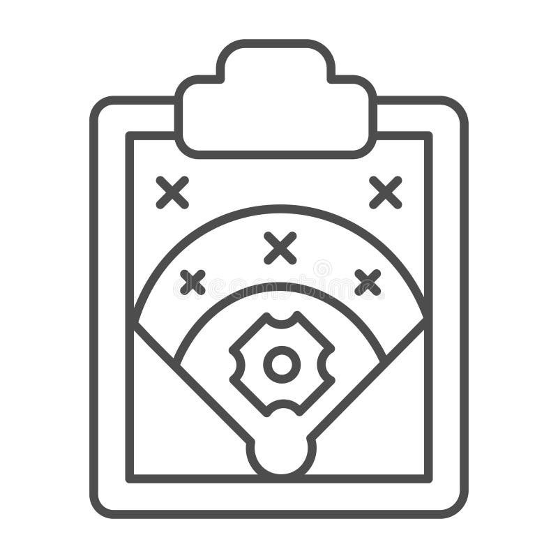 Notepad with Field Map Thin Line Icon, Baseball Game Concept. Vector ...