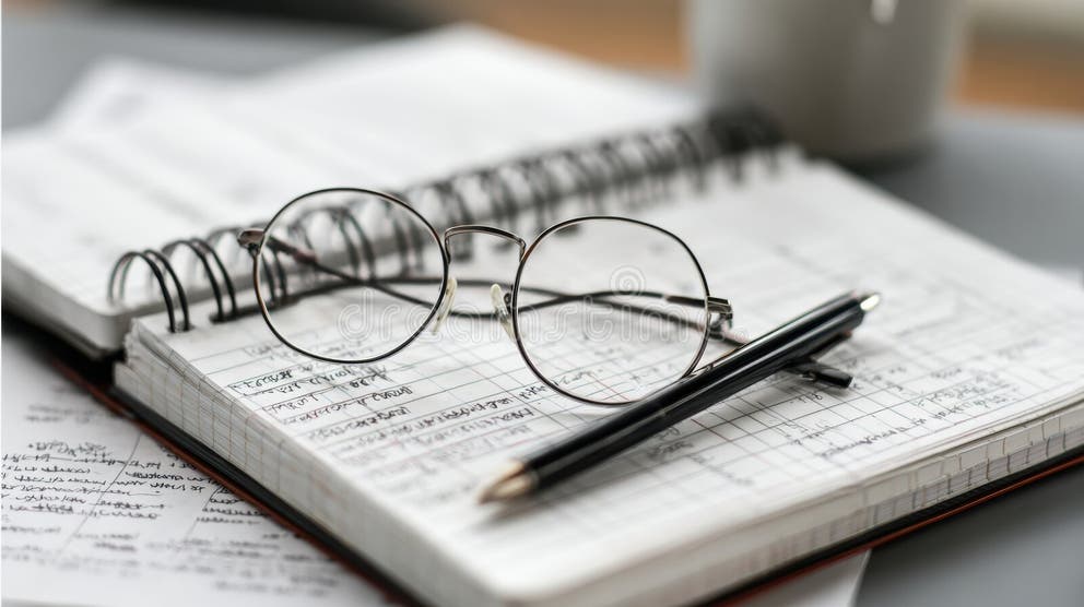 Notepad with Handwritten Notes, Eyeglasses, and Pen on a Workspace ...