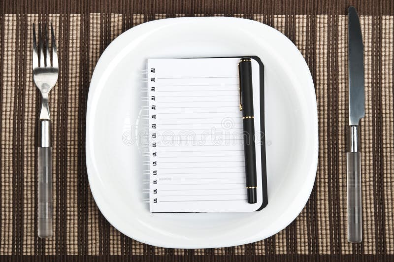 Notepad on food plate stock photo. Image of breakfast - 20532378