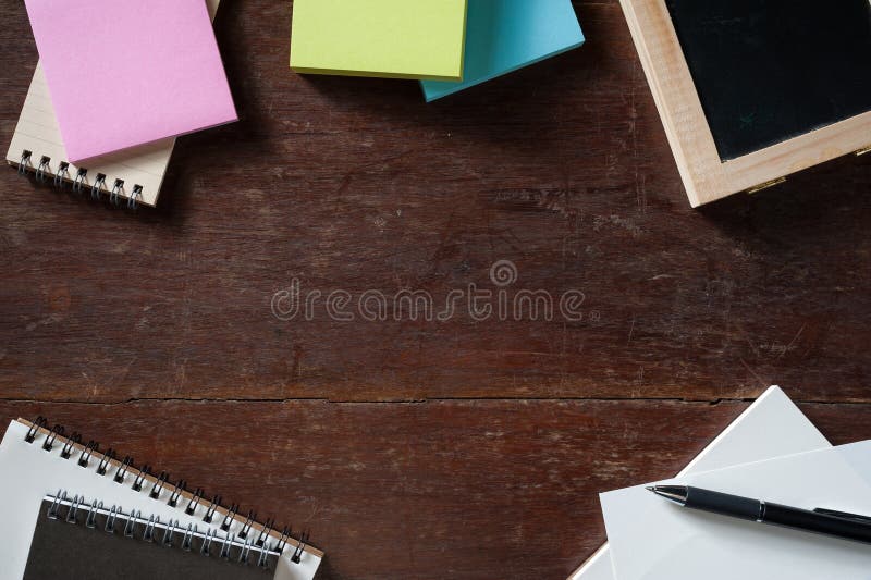 Notepad Frame on Wood Table Stock Photo - Image of book, memo: 67775538