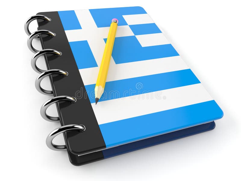 Notepad with greek flag stock illustration. Illustration of pencil ...